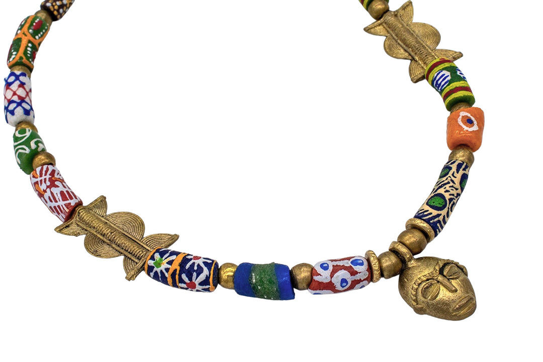 Men Krobo Glass Bead Necklace w/ Mask Pendant – Unisex| Cloth&Cord ...
